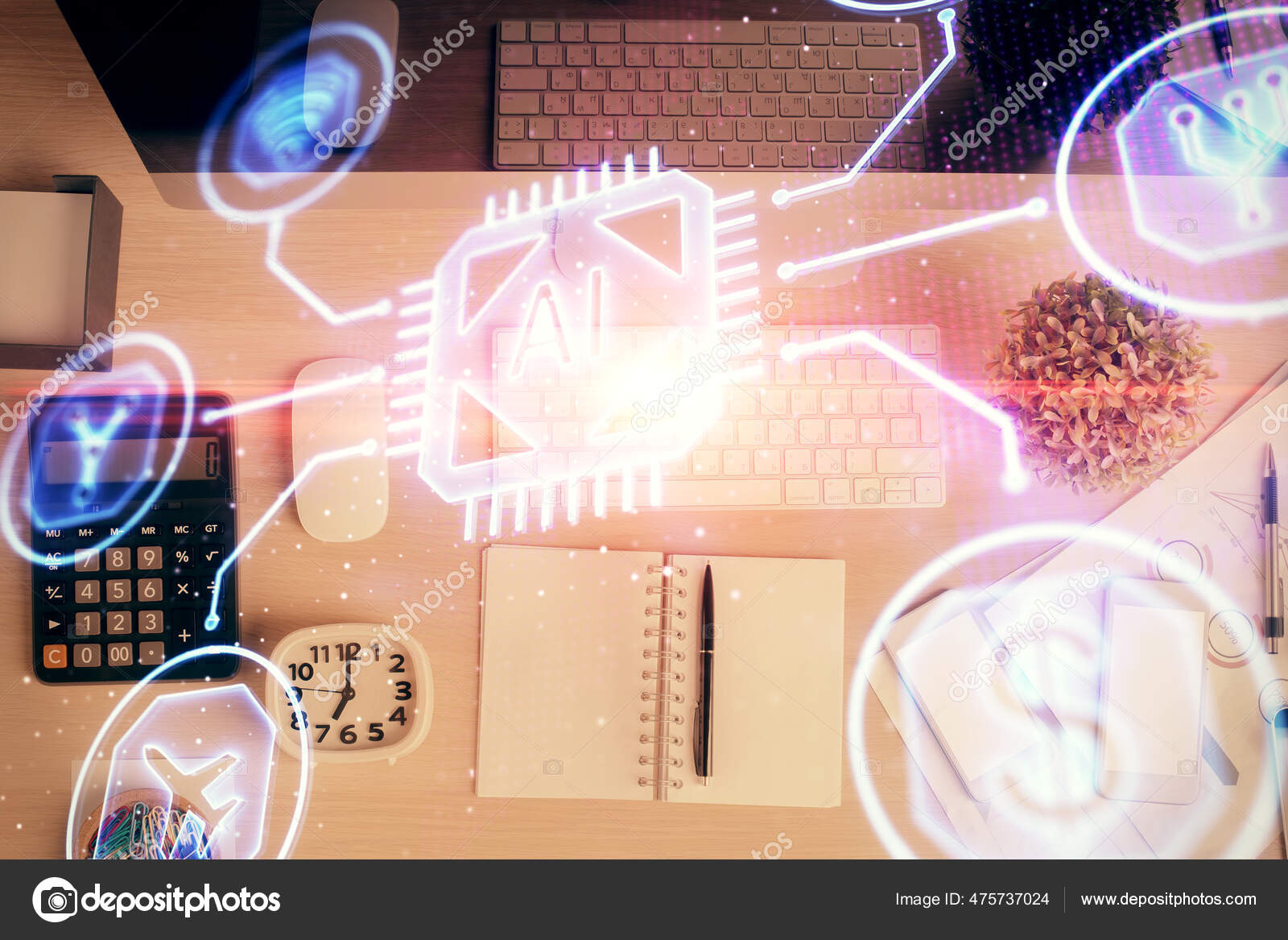 Multi Exposure Data Drawing Hologram Topview Study Desk Background ...