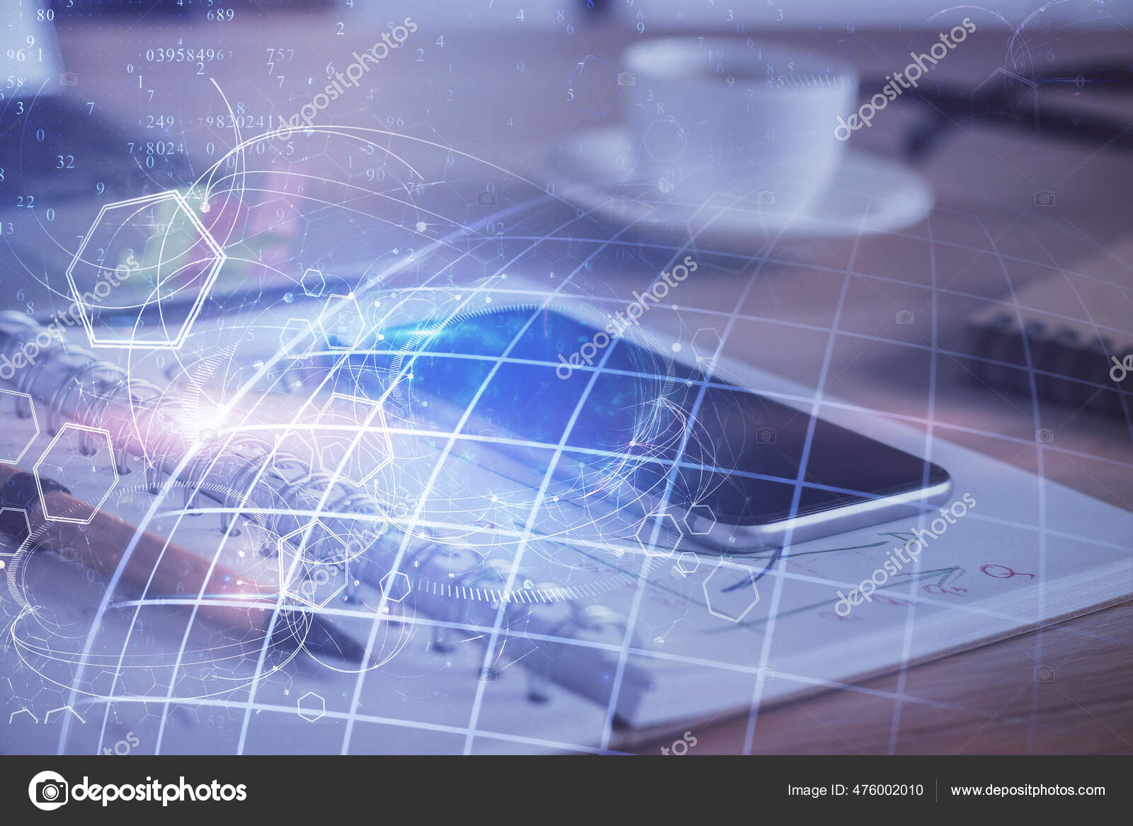 Double Exposure Map Drawing Cell Phone Background Concept Data ...