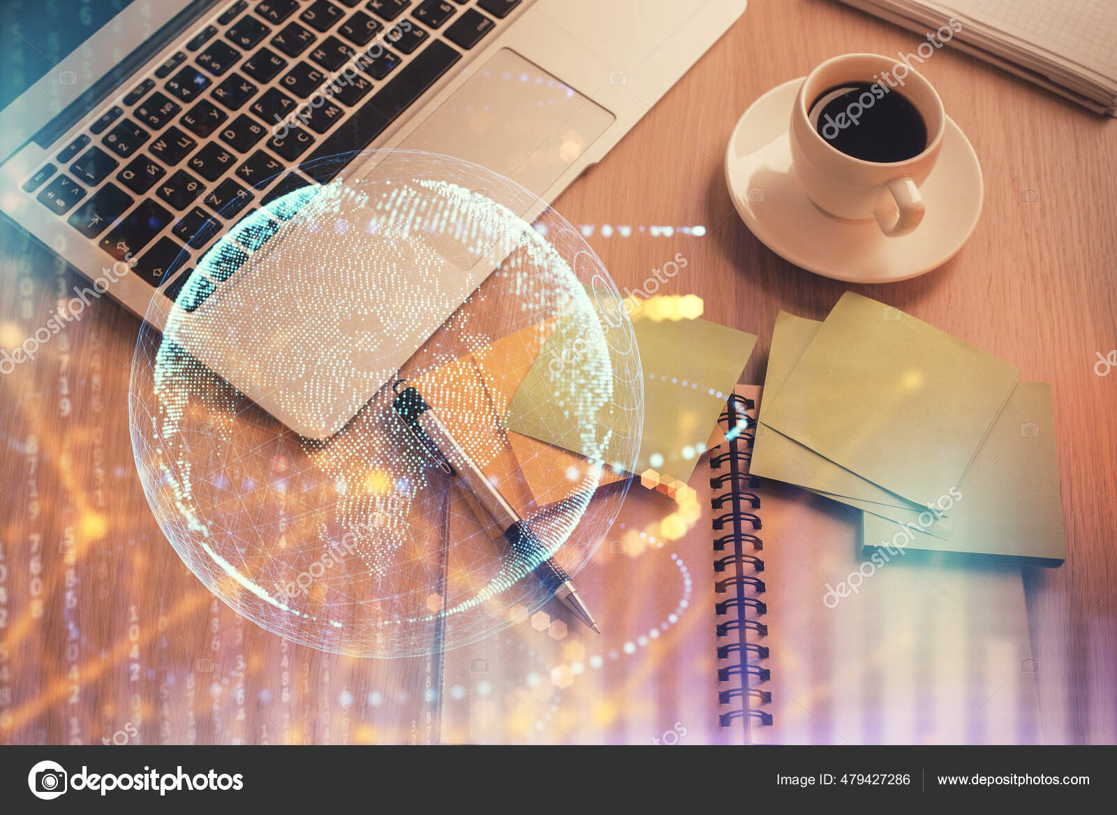 Double Exposure Map Hologram Drawing Study Table Background Computer ...