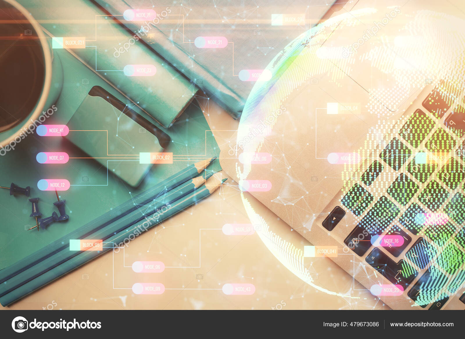 Double Exposure Map Hologram Drawing Study Table Background Computer ...