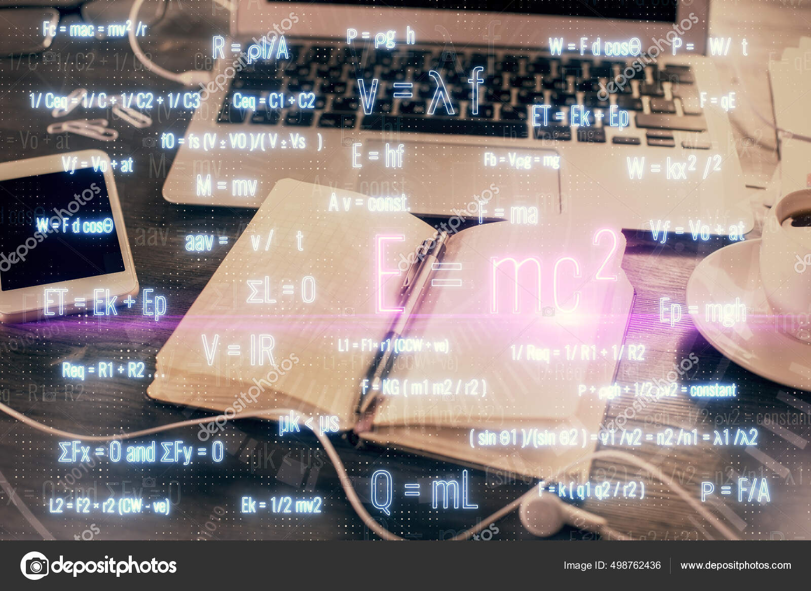 Double Exposure Formula Drawing Desk Open Notebook Background Concept ...