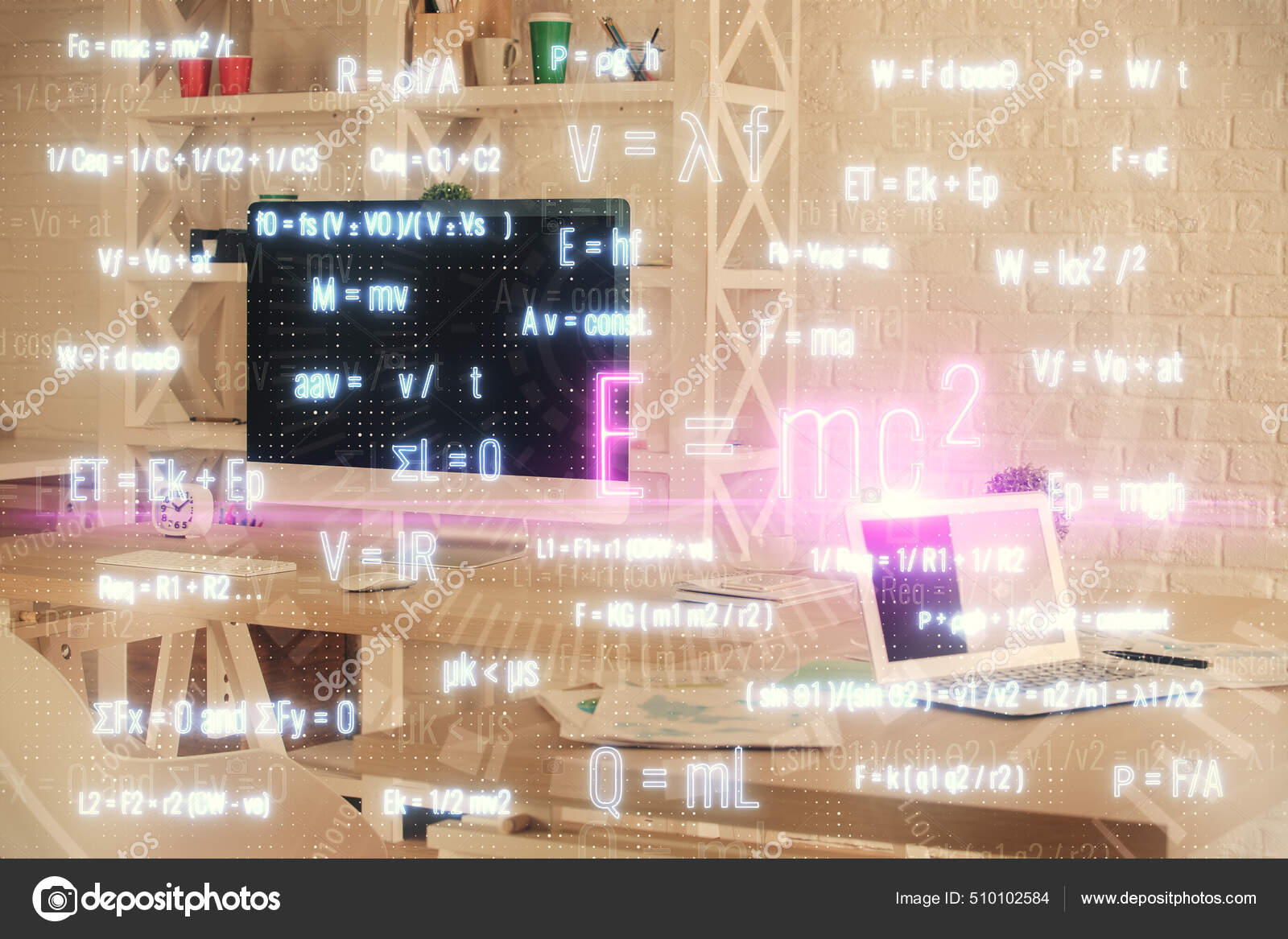 Double Exposure Formulas Drawing Office Interior Background Concept ...