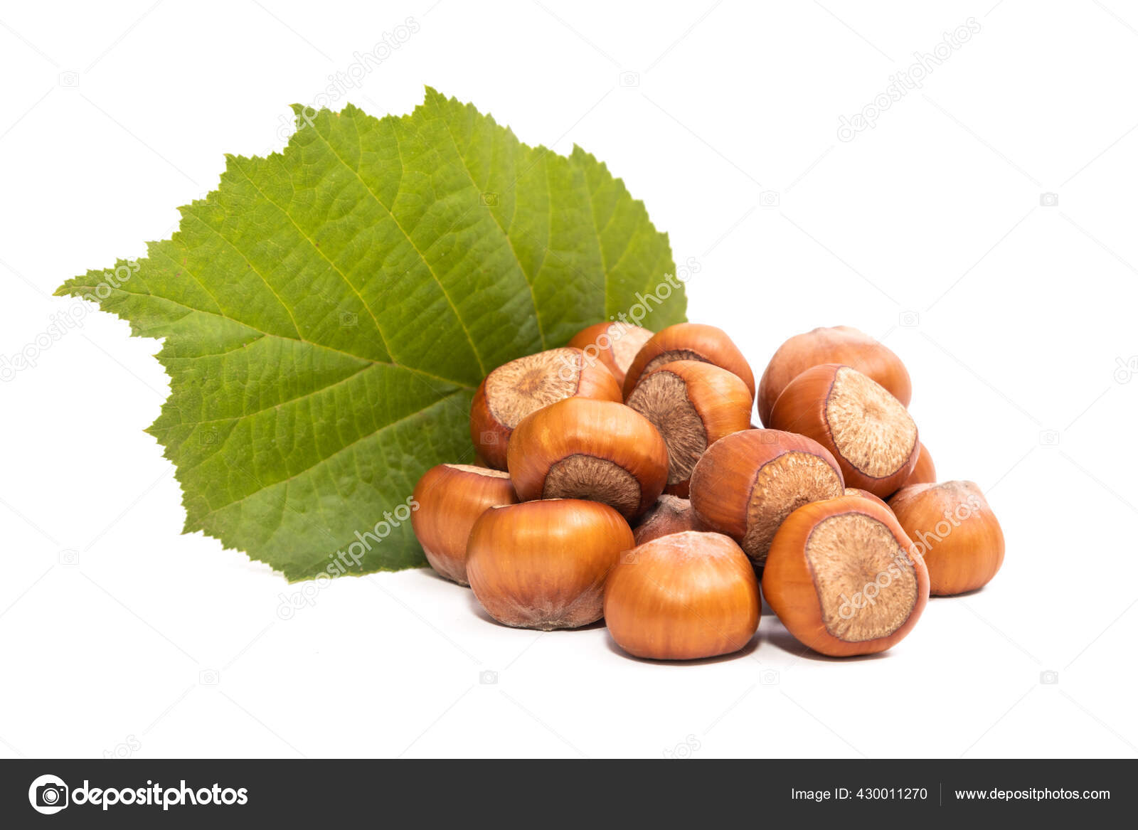 Stacked Natural Hazelnuts Leaves Isolated White — Stock Photo ...