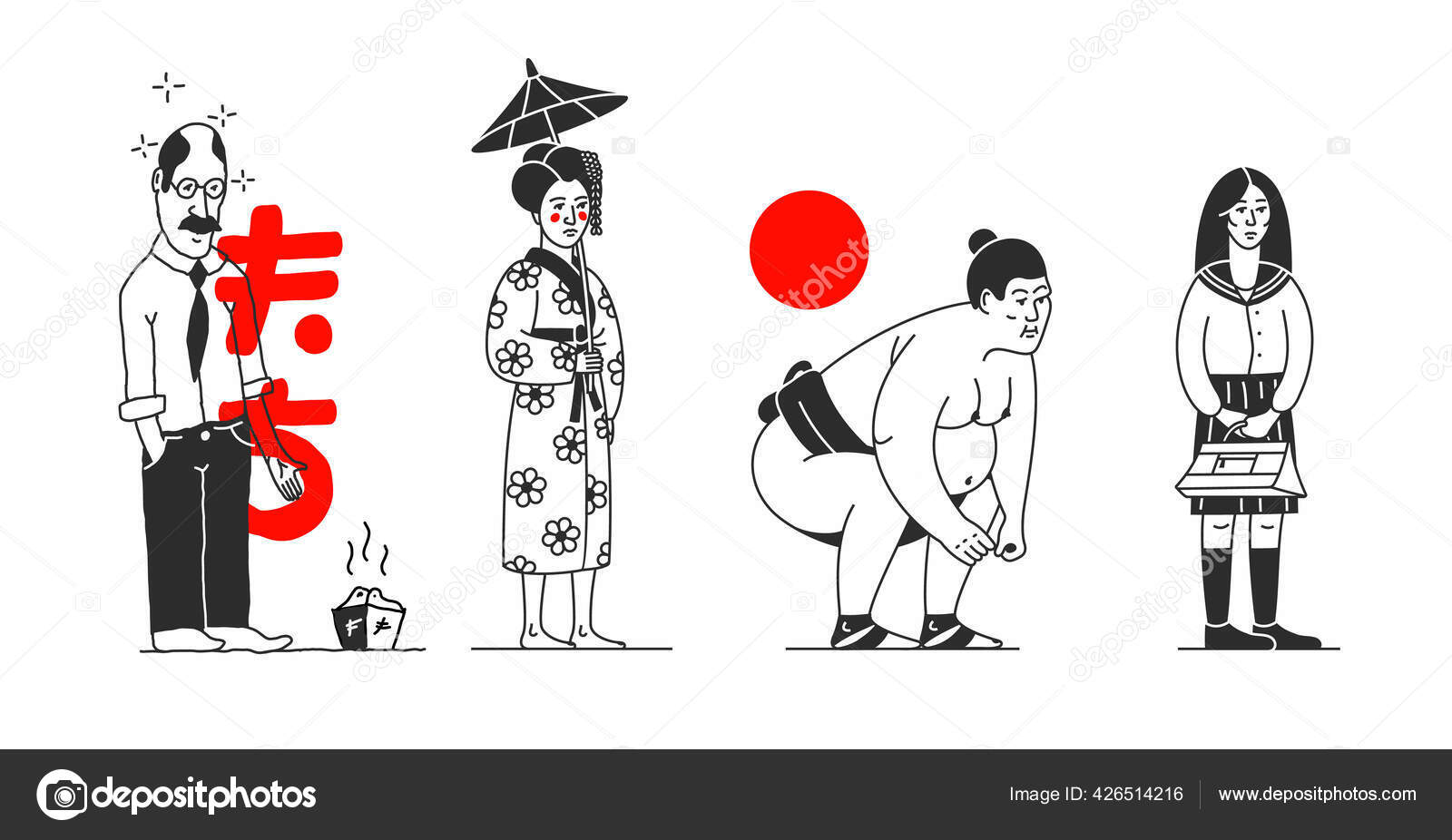 Japan Vector Cartoon Illustration Asian Peoples Japanese Characters ...