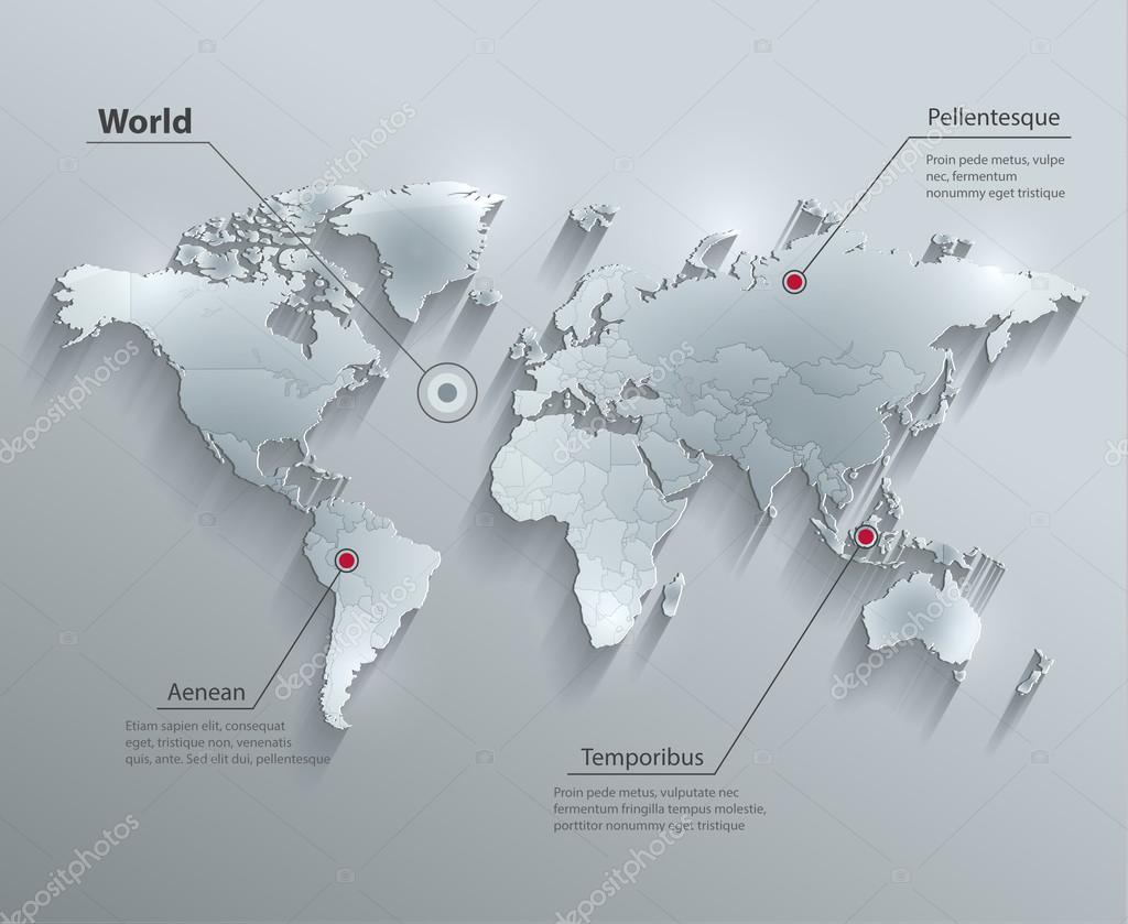 Världens politiska karta glas kort papper 3d vektor enskilda stater ...