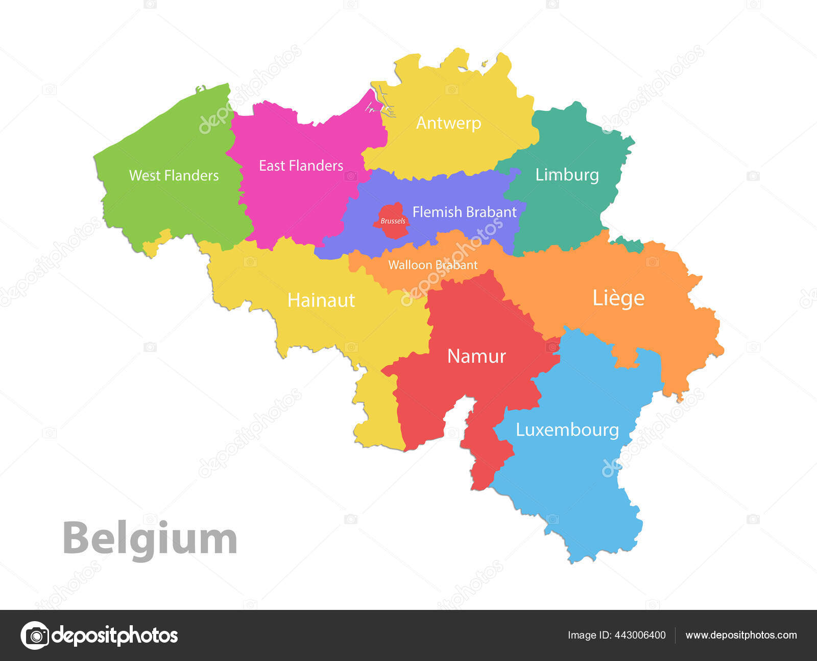 Belgium Map Administrative Division Separate Individual Regions Names ...