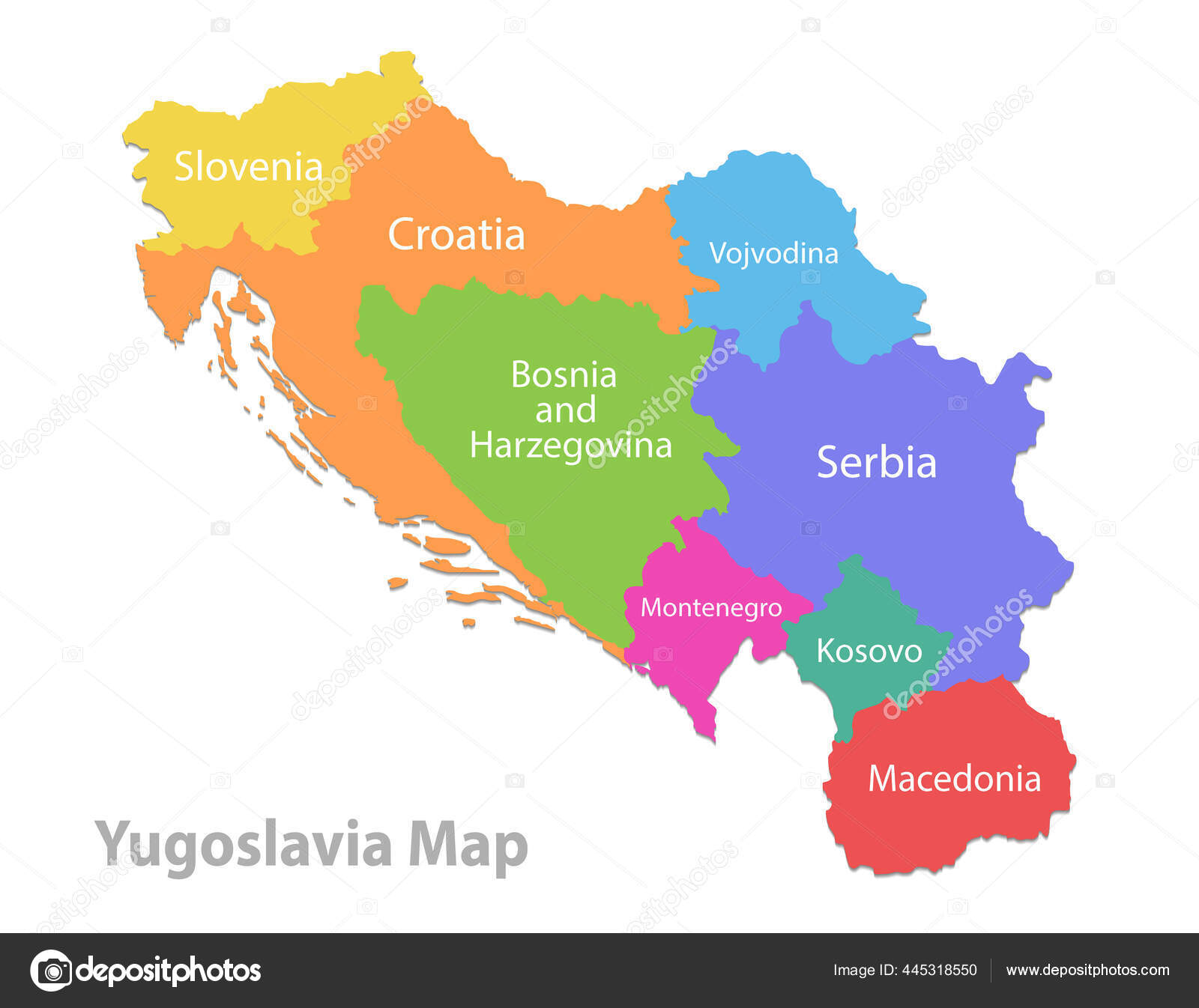 Yugoslavia Map Administrative Division Separate Individual Regions ... Yugoslavia Map Administrative Division Separate Individual Regions ...
