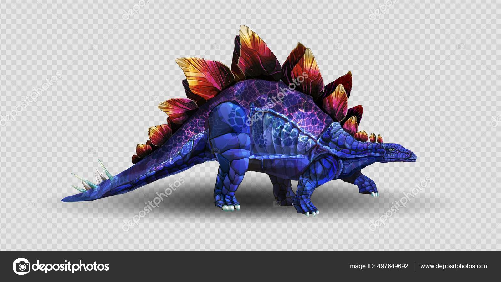 Vector realistic blue stegosaurus on a transparent background. Vector illustration with simple ...