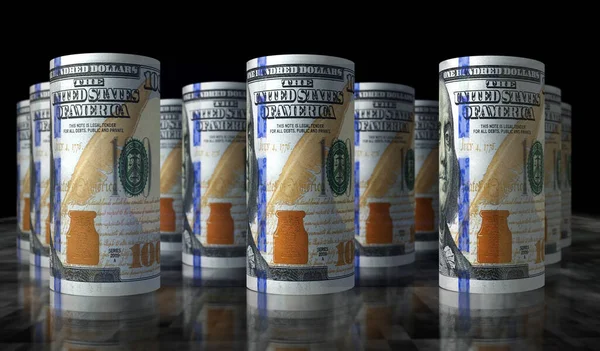 Dollar rolls loop 3d Illustration. Money on the table. USD rolled ...