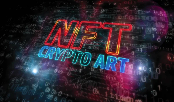 NFT Crypto Art símbolo. Ficha no fungible, venta de coleccionables digitales, transacción ...