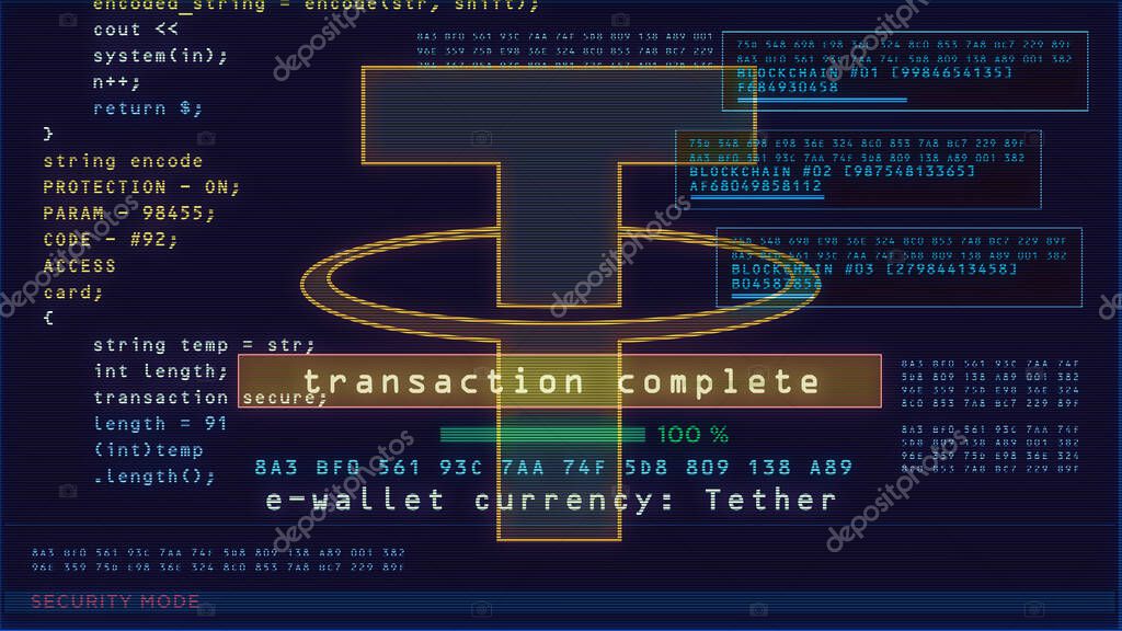 S mbolo de transacci n Tether en la pantalla del ordenador. Stablecoin s mbolo, criptomoneda ...