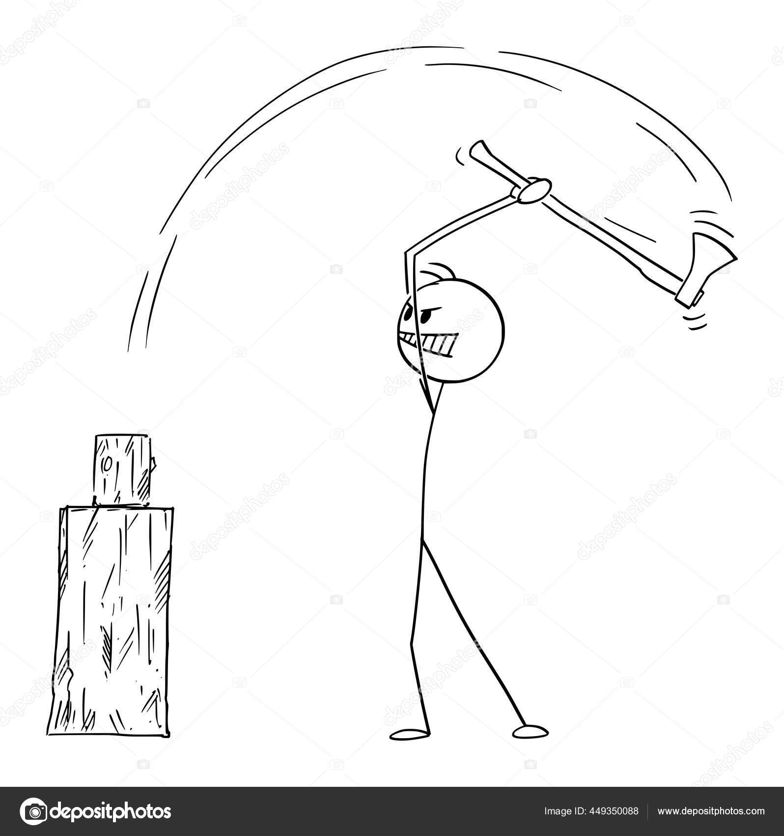 Man Chopping Fire Wood With Axe, Vector Cartoon Stick Figure ...