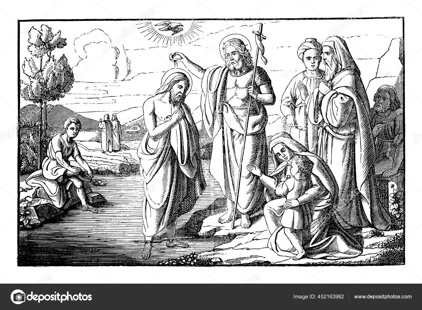 João Batista Batizando Jesus no Rio Jordan.Bíblia, Novo Testamento ...