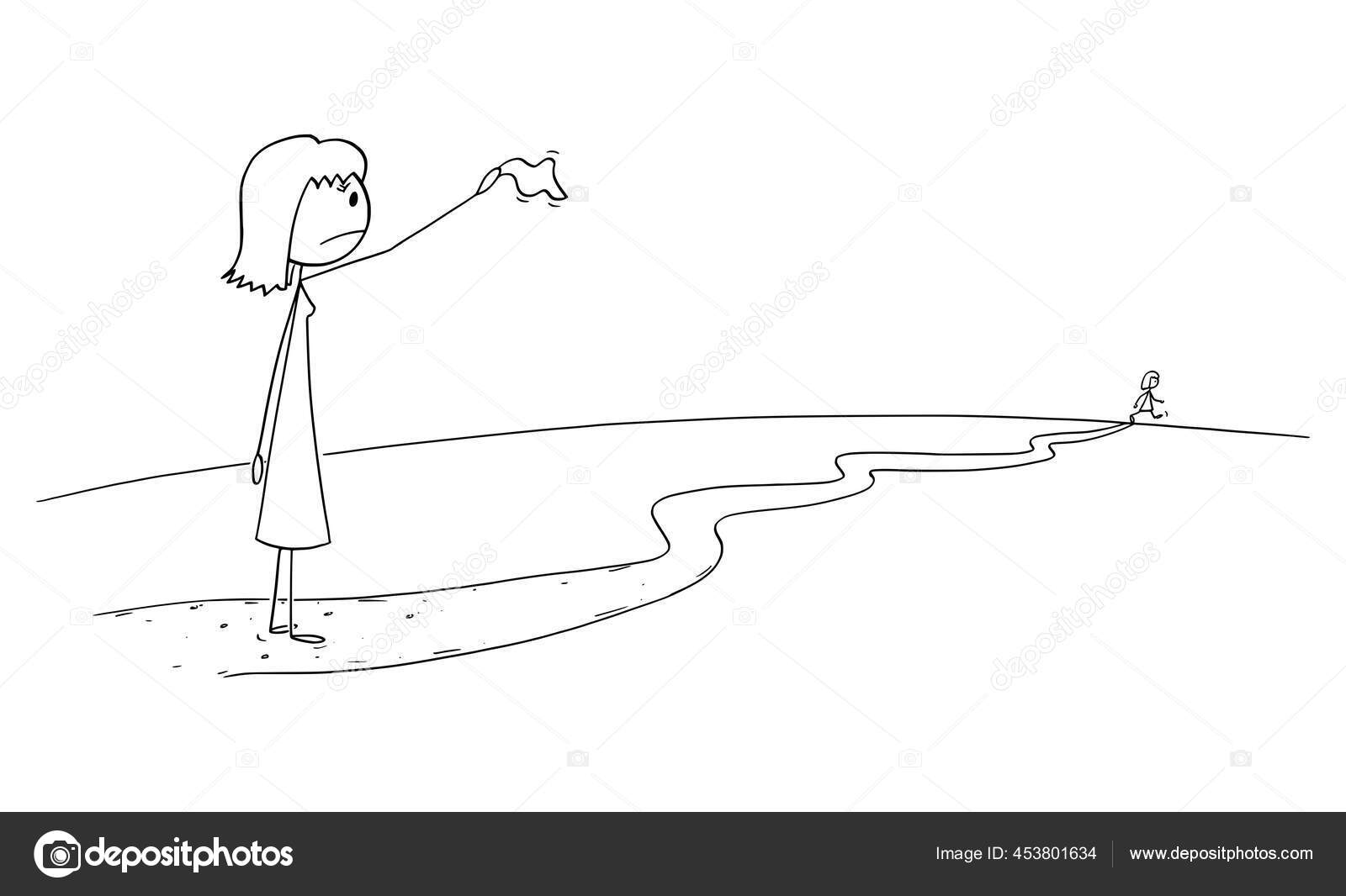 Woman or Mother Waving with Handkerchief Saying Goodbye to Leaving ...