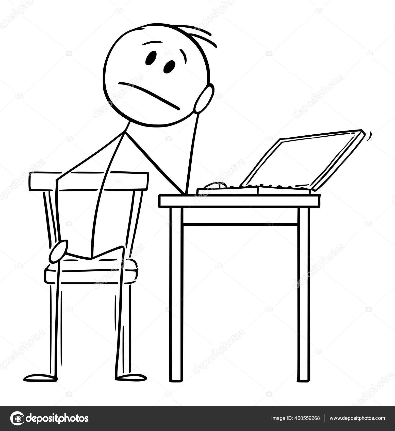 Tired or Sad Man Working on Computer at Home During Quarantine, Home ...