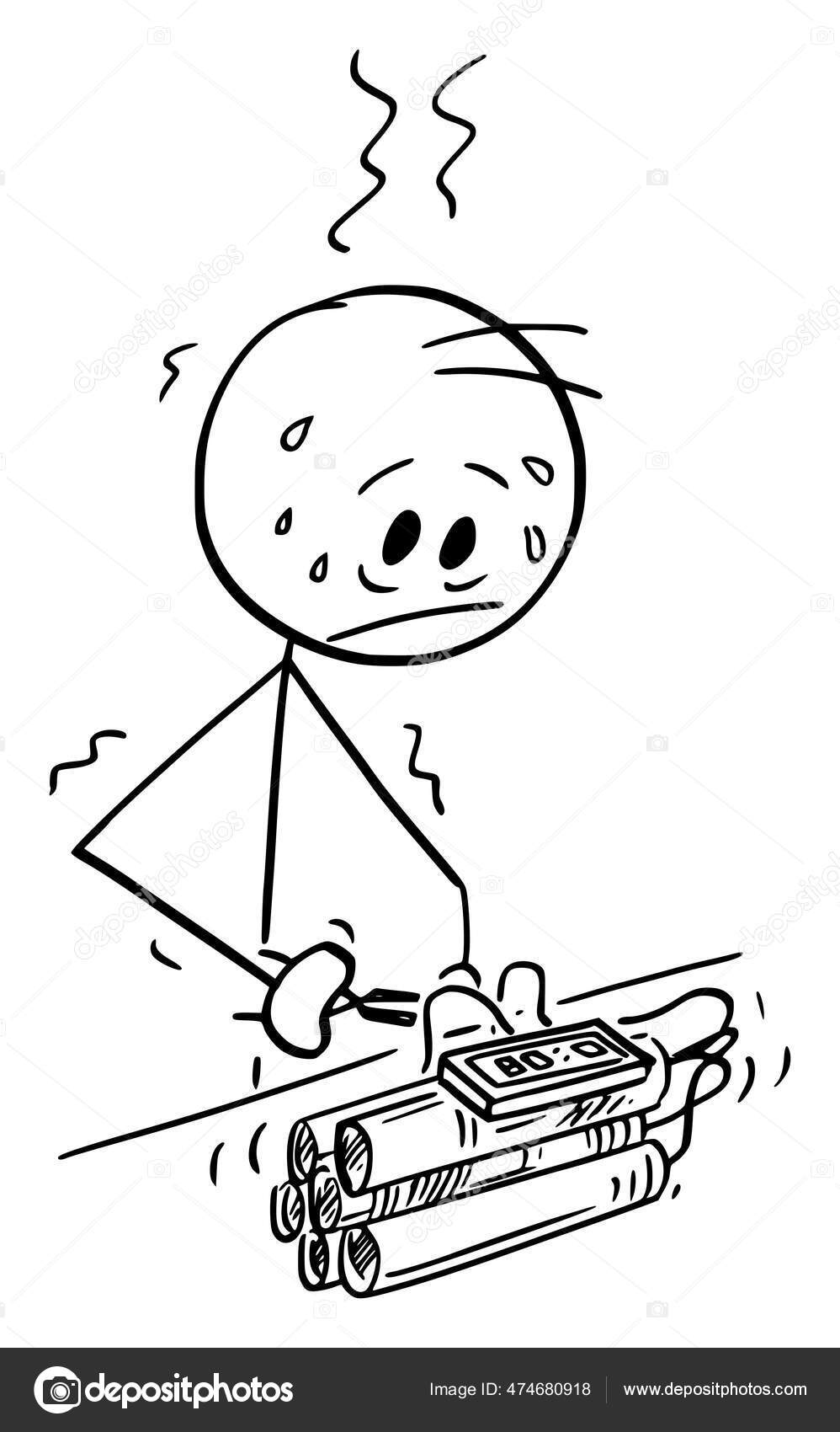 Stressed Bomb Disposal Expert Defusing Time Bomb, Vector Cartoon Stick ...