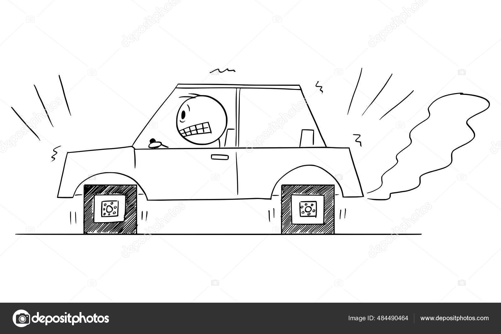 Driver Trying to Drive Car With Square Wheels, Problem, Disadvantage or ...