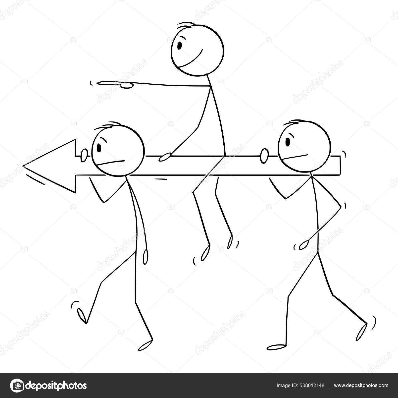 Leader Carried by Team on Way to Business Success, Vector Cartoon Stick ...