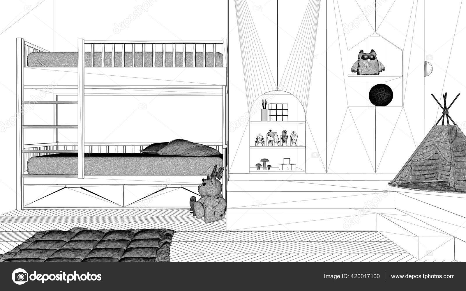 Blueprint Project Draft Modern Minimalist Children Bedroom Herringbone ...