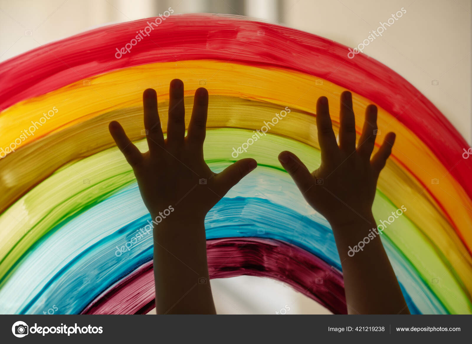 Child's Hands Touch Painting Rainbow Window Stock Photo by ©kipgodi ...