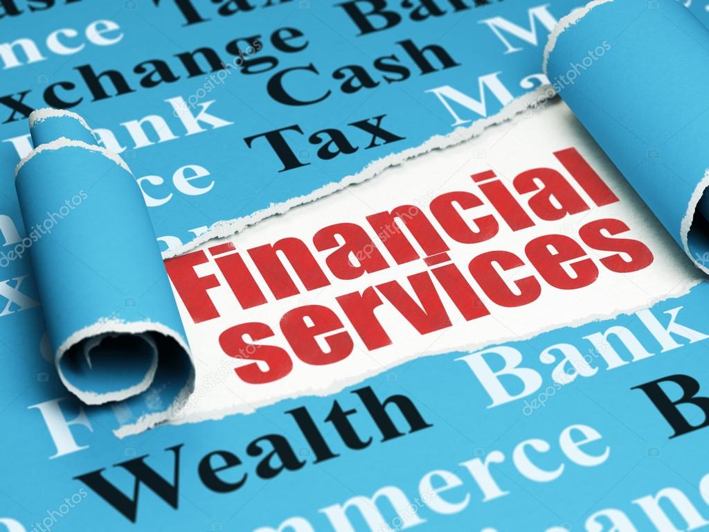 Banking concept: red text Financial Services under the piece of torn ...