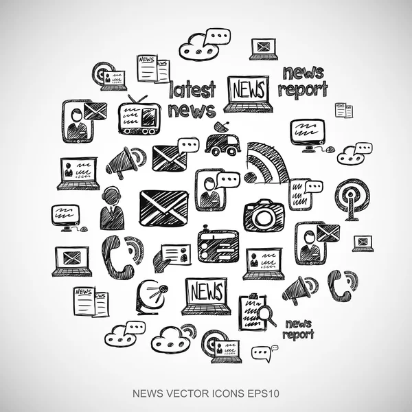 Black doodles Hand Drawn News Icons set on White. EPS10 vector ...