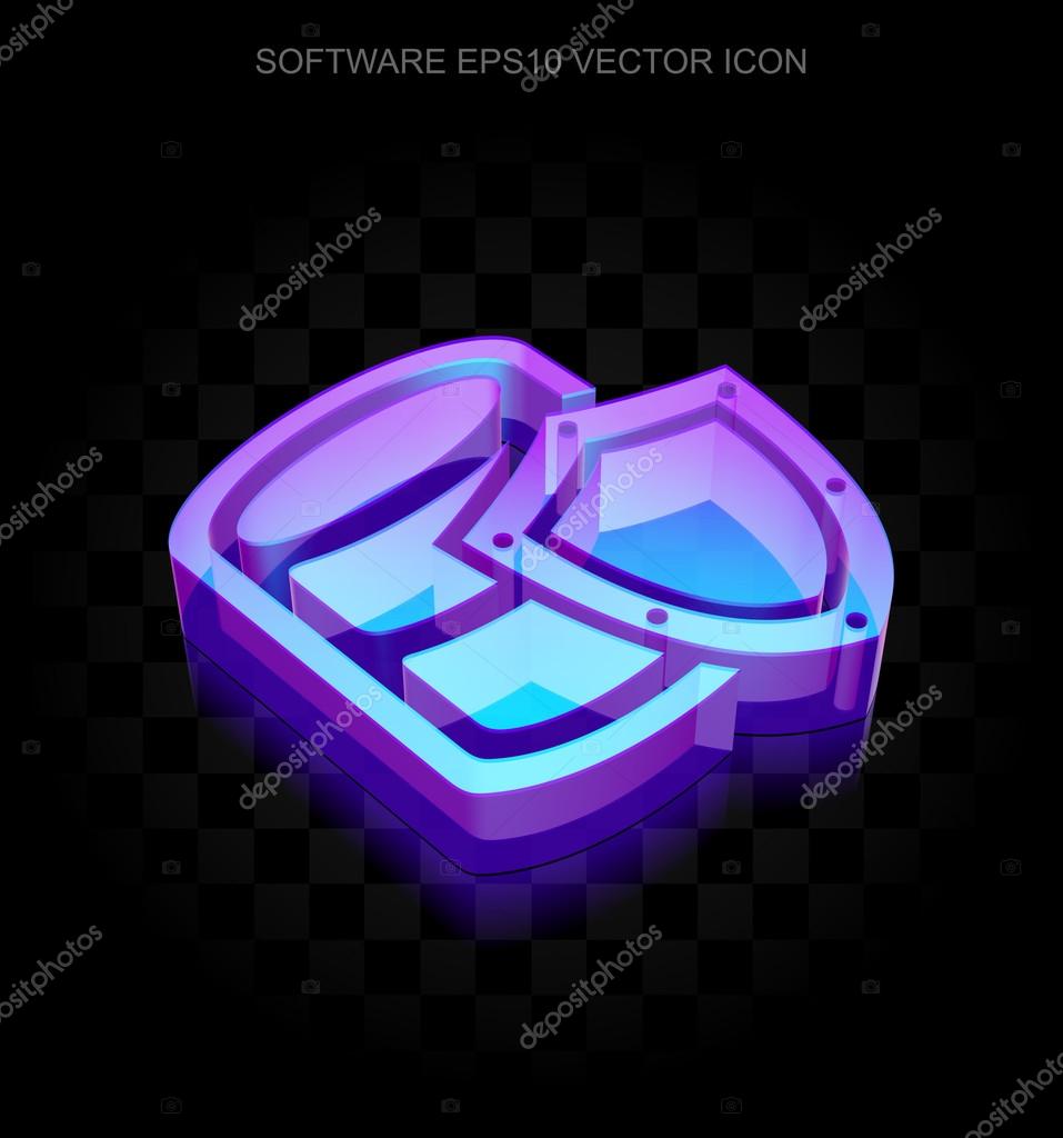 Programming icon: 3d neon glowing Database With Shield made of glass ... Programming icon: 3d neon glowing Database With Shield made of glass ...