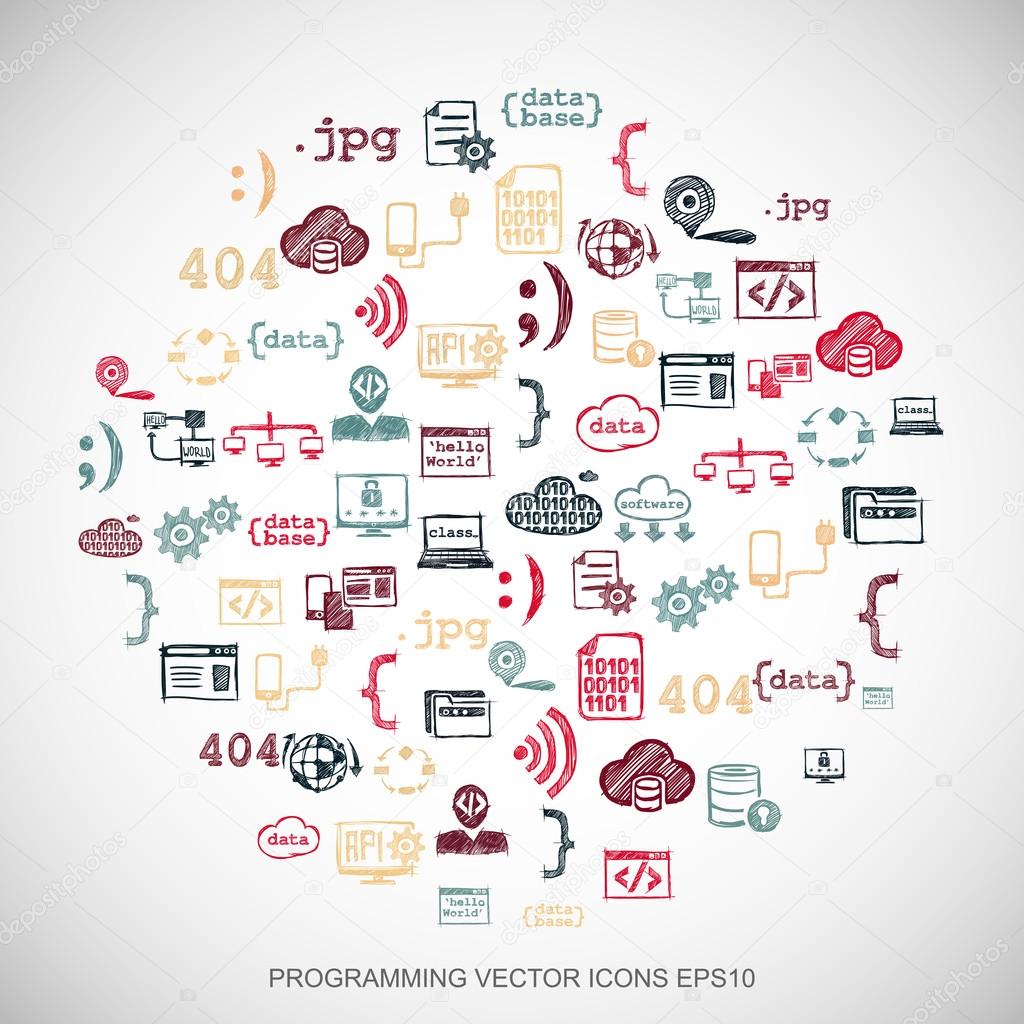 garabatos multicolor dibujado a mano iconos de programación ...
