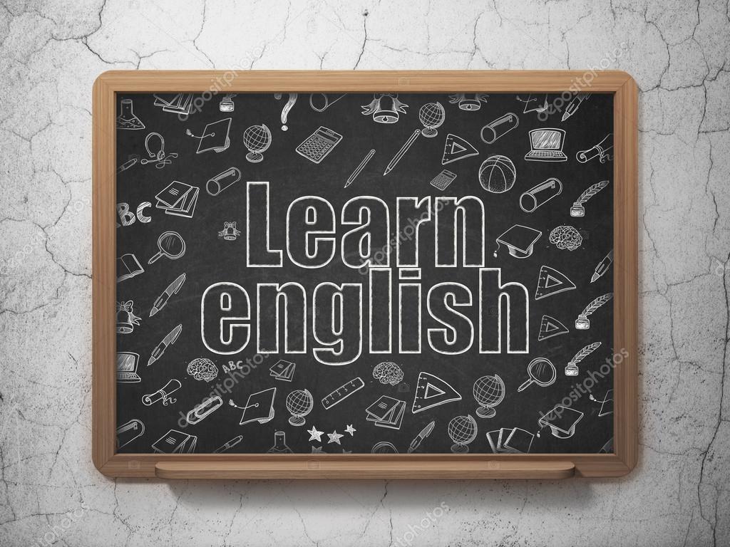 Learning concept: Learn English on School Board background — Stockfoto ...