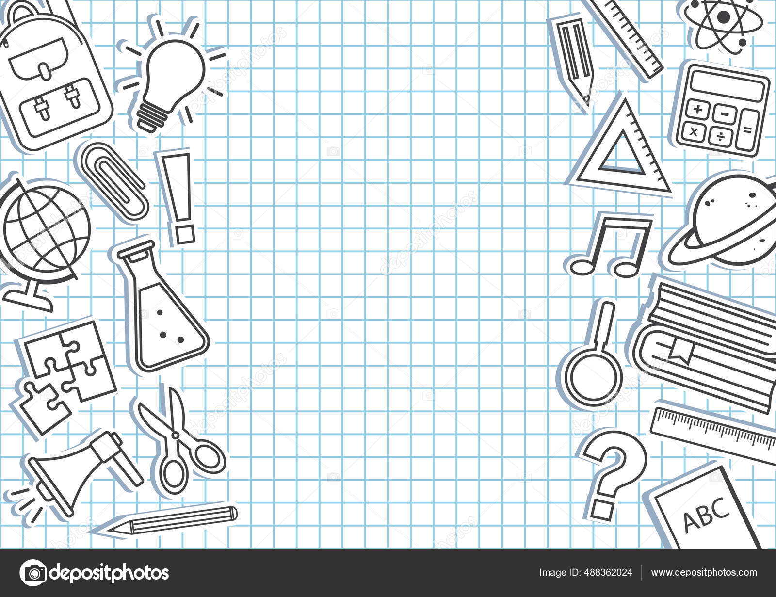 School Supplies Border Checkered Background Education Frame Vector ...