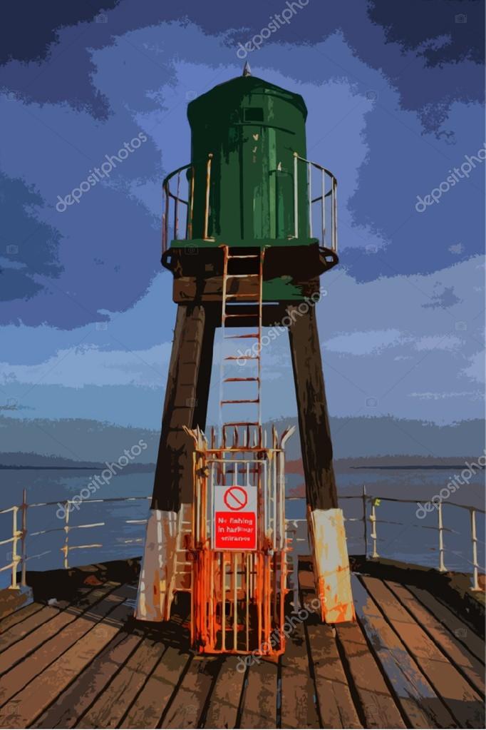Whitby harbour west cliff pier green beacon wooden structure for ...