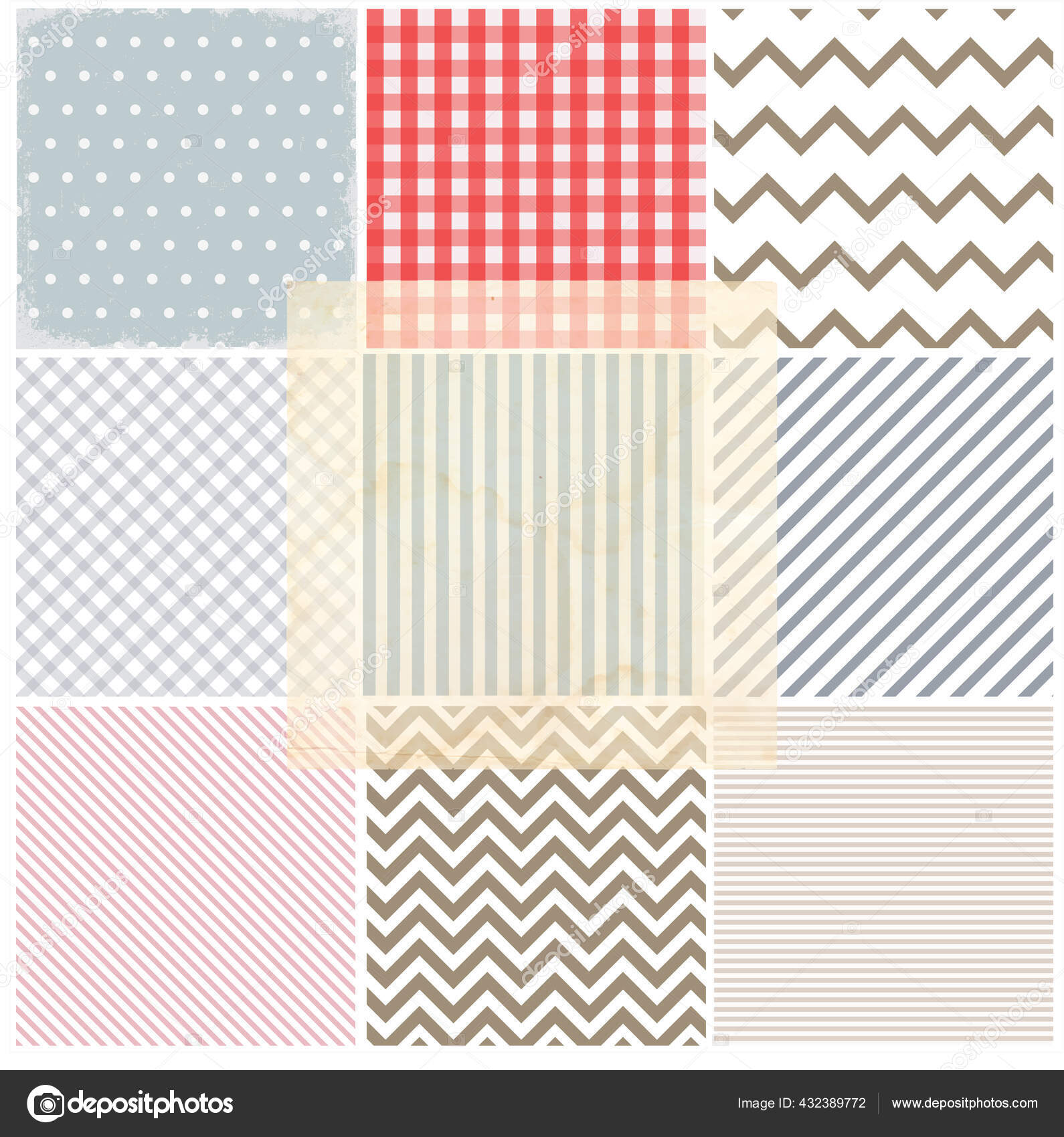 Scrapbook Set Nine Seamless Patterns Vector Illustration Stock Vector ...