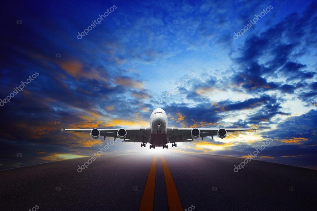 Jet plane take off from urban airport runways use for air transp ...