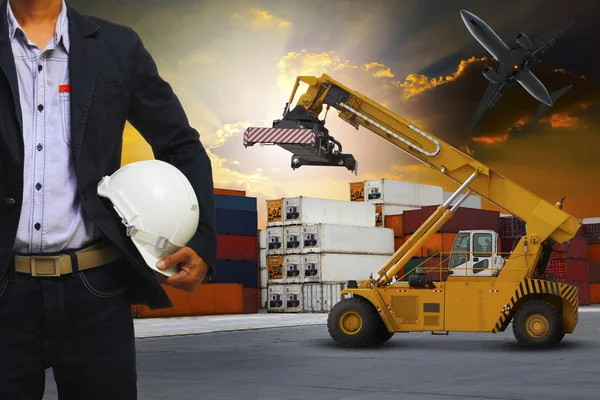 Engineering man and safety helmet working in container dock use - Stock ...