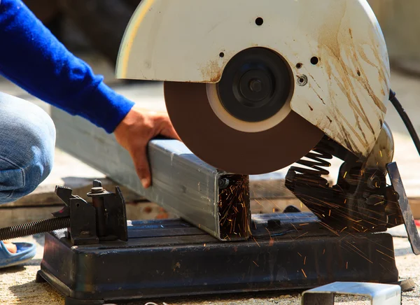 Industrial metal cutting tool in iron factory shop working and c ...