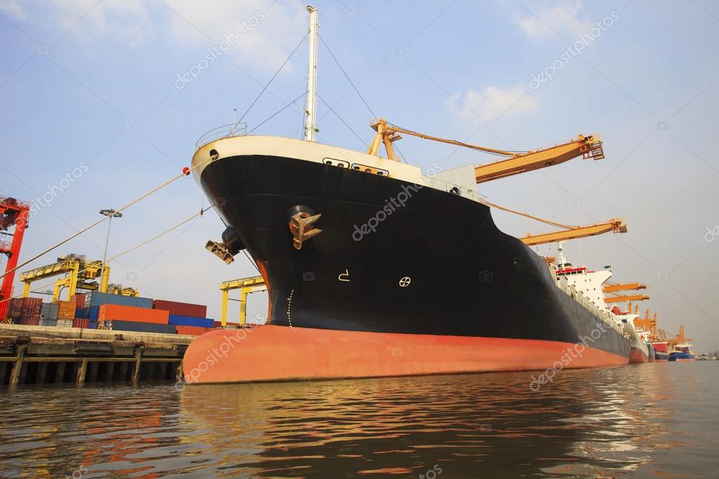 Commercial ship loading container in shipping port image use for ...