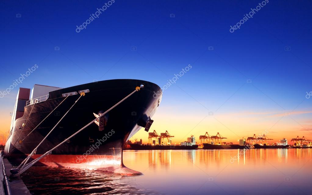Container ship in import,export port against beautiful morning l Stock ...