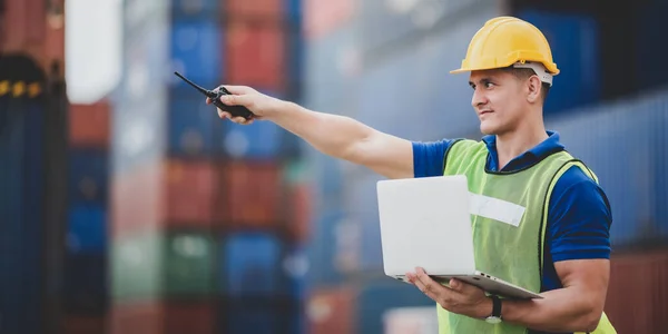 engineer foreman working in container terminal in term of industry ...
