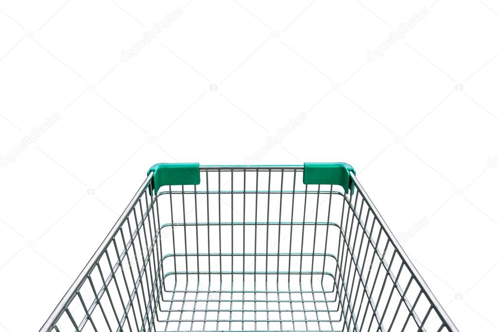 Rear view of empty shopping cart isolated on white background Stock ...