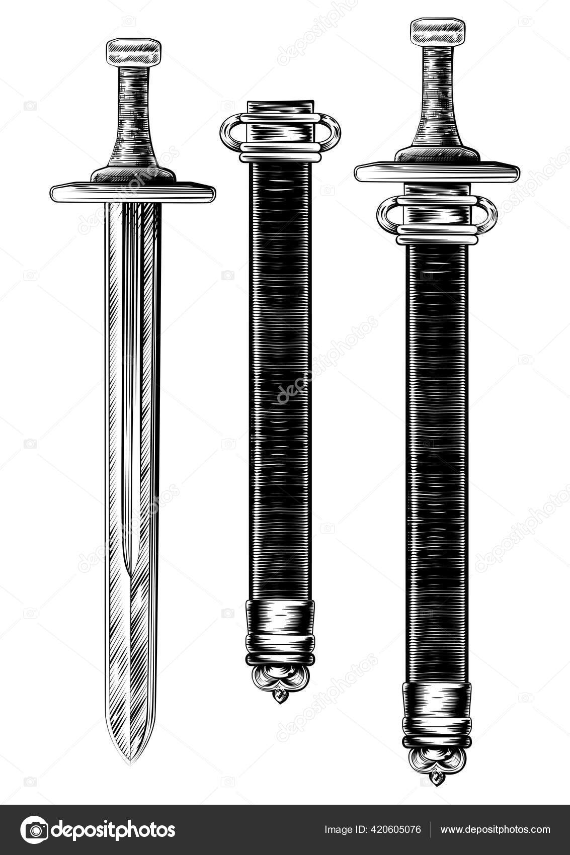 Sword Engraved Woodcut Etching Illustration Stock Vector Image by ...