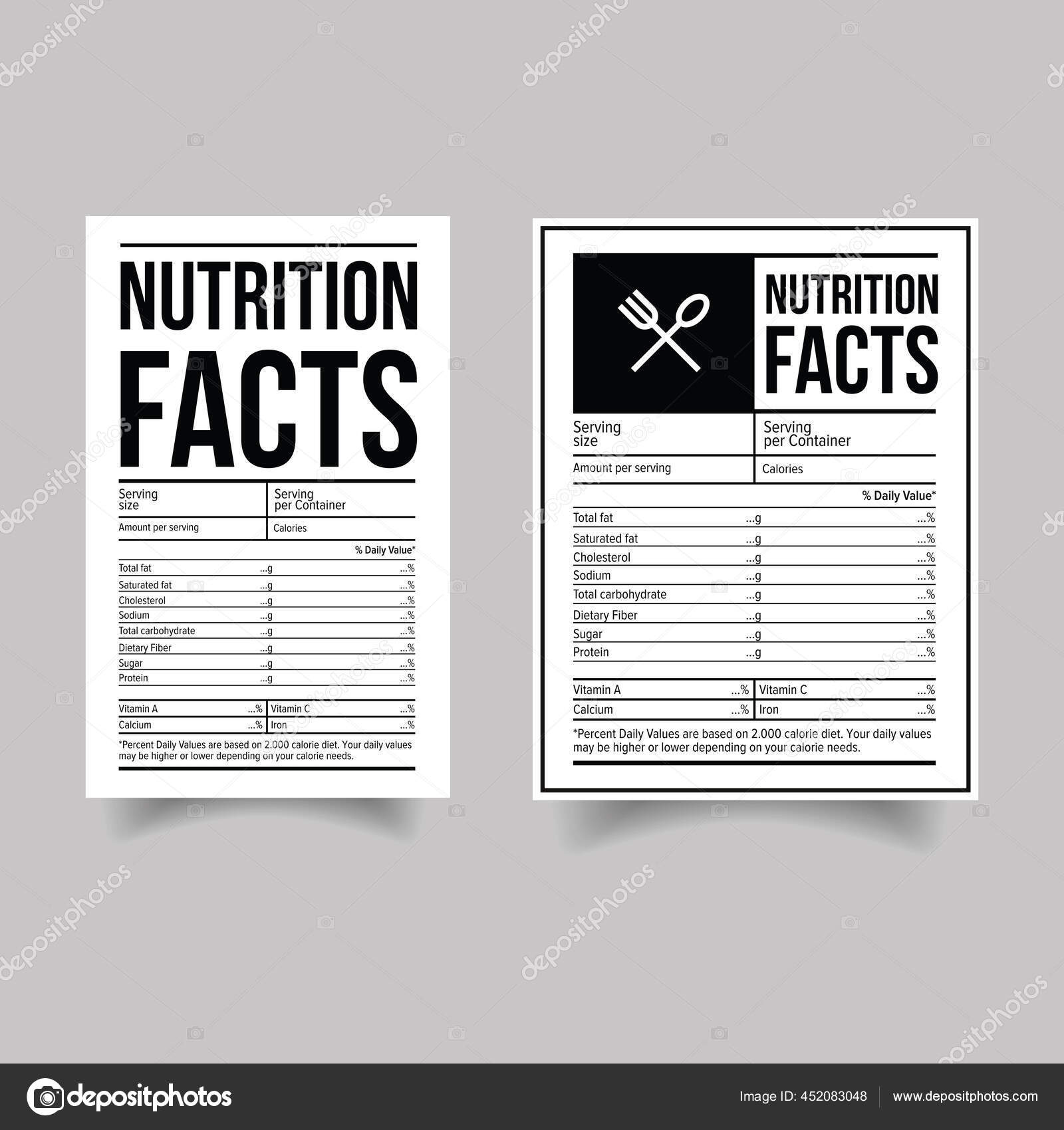 Nutrition Facts label set Stock Vector by ©Grounder 452083048