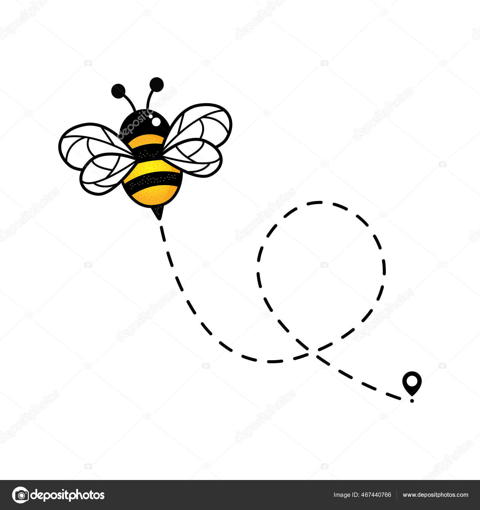 Bee Flying Dotted Route Cute Bee Character Vector Illustration Isolated ...