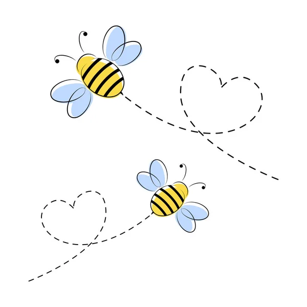 Cute Bee Flying Icon Heart Dotted Lines Path Start Point Stock Vector ...