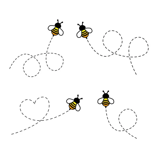 Carácter Abeja Lindas Abejas Voladoras Con Ruta Punteada Ilustración ...
