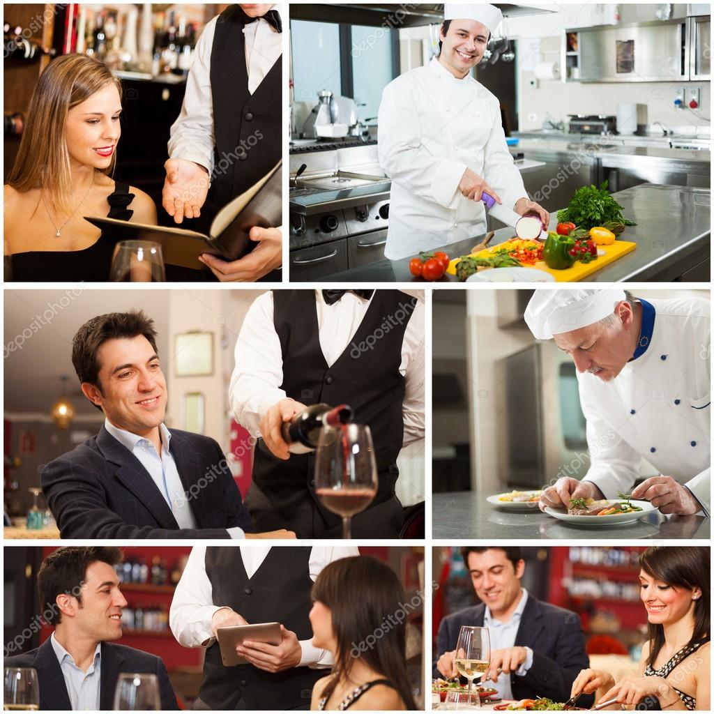 Chefs, waiters and customers in restaurant — Stock Photo © minervastock ...