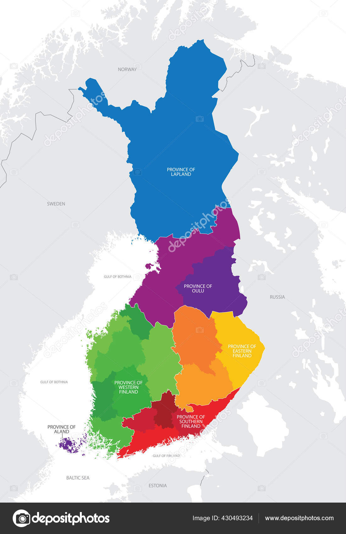 Detailed Vector Illustration Map Regions Finland Names Location Country ...