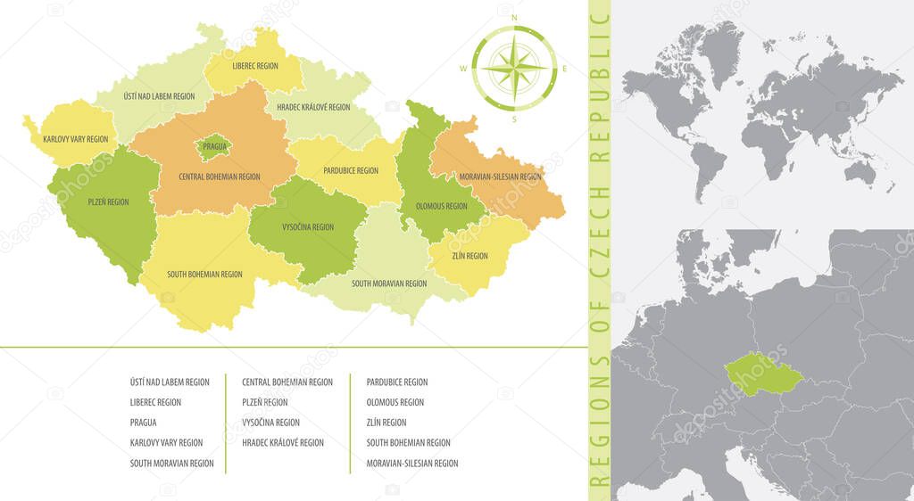 Mapa vectorial República Checa con divisiones administrativas y país de ...