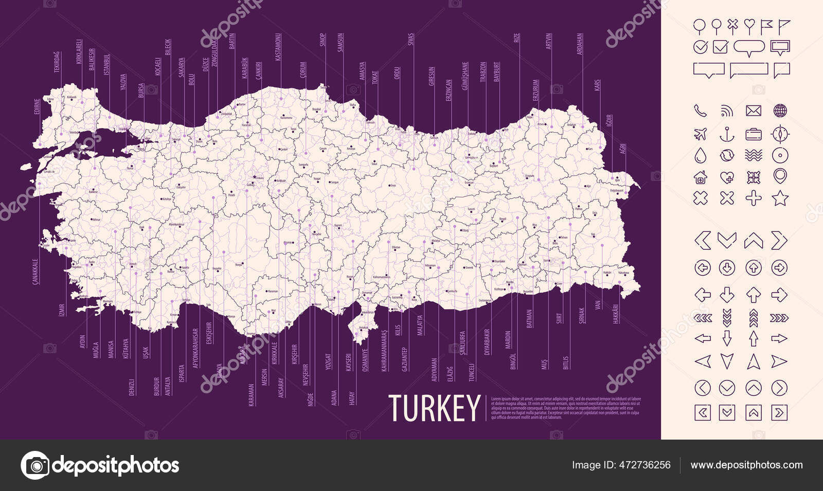 Mapa Detallado Turquía Con Divisiones Administrativas Sobre Fondo ...