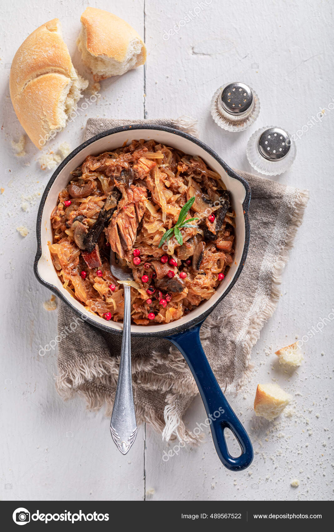 Hot Cabbage Meat Stew Beef Sauerkraut Bigos Traditional Polish Food ...