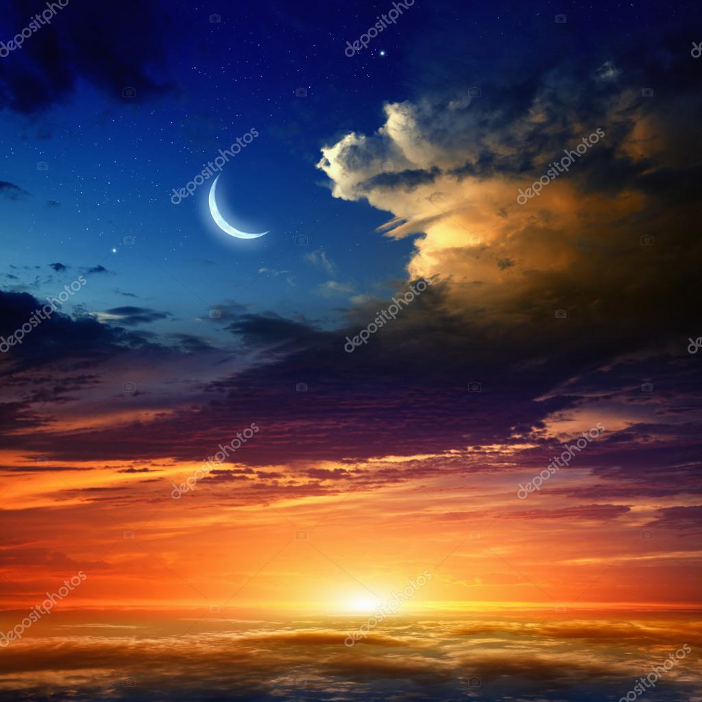 Red sunset and moon Stock Photo by ©I_g0rZh 72924007